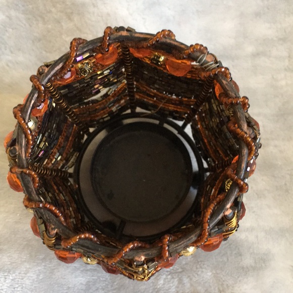 handcrafted | Accents | Harvest Beaded Metal Candle Holder With Two ...